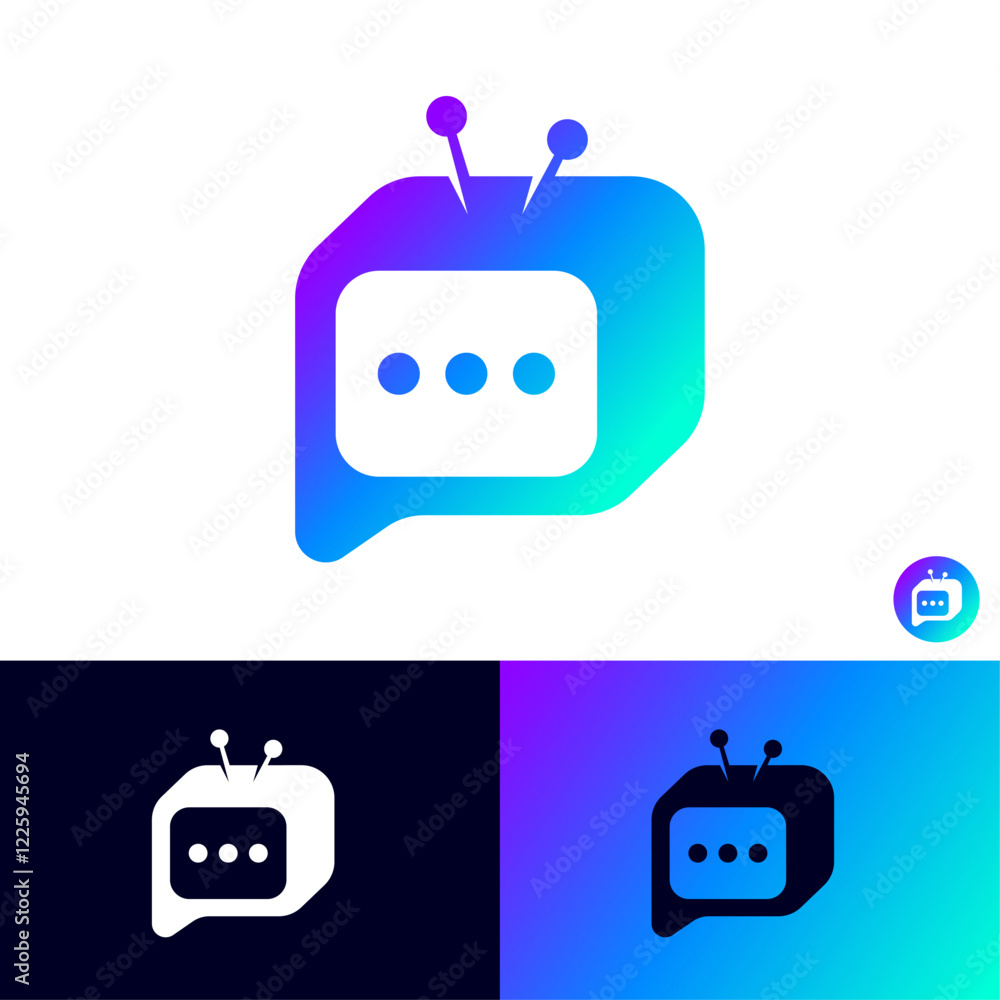 TV chat icon. Chat sign. Bubble and funny TV with ellipsis. Icon for ...