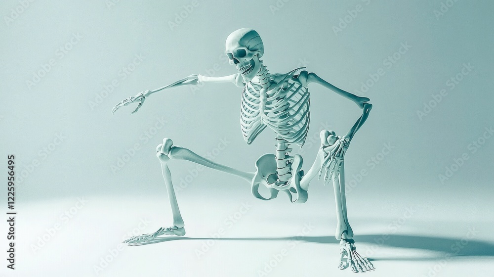 Skeletal Figure in a Studio Setting: A 3D Rendered Image of a Skeleton ...