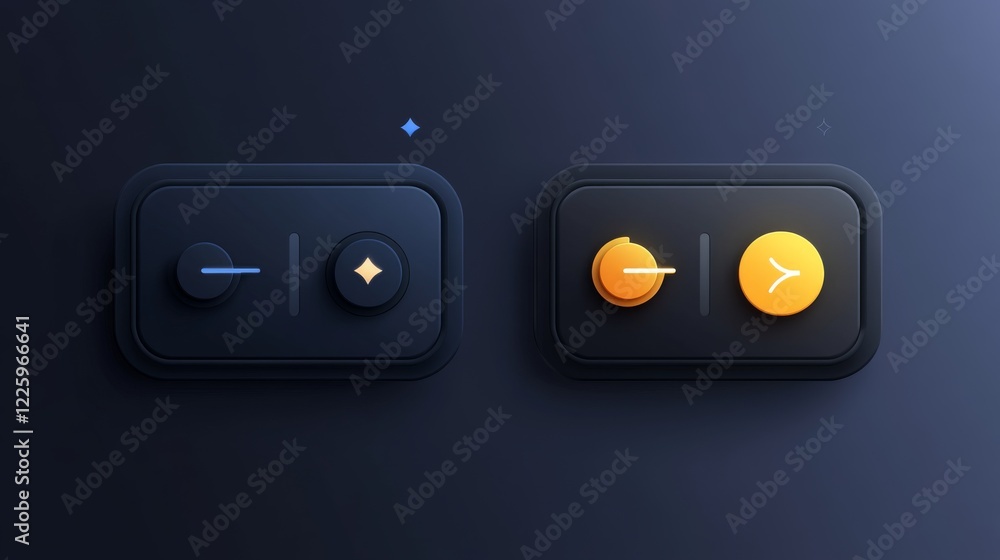 On and Off toggle switch buttons. Day and night mode switch button ...