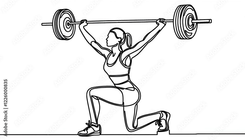 Continuous Single Line Drawing Of Powerful Athlete Weightlifting ...
