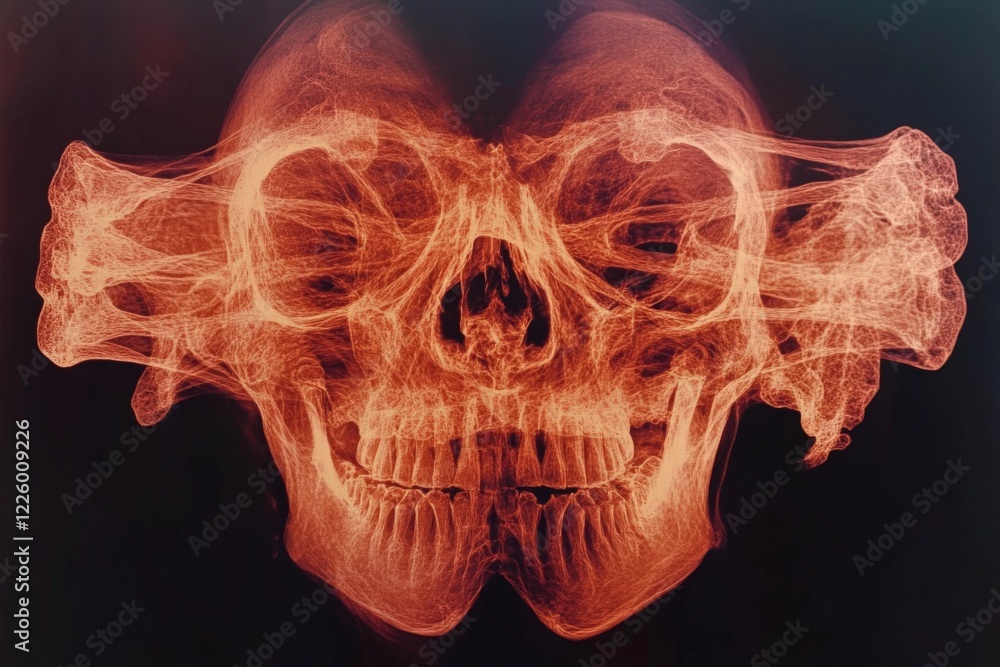 Detailed X-ray image revealing the complex structure of a human skull ...