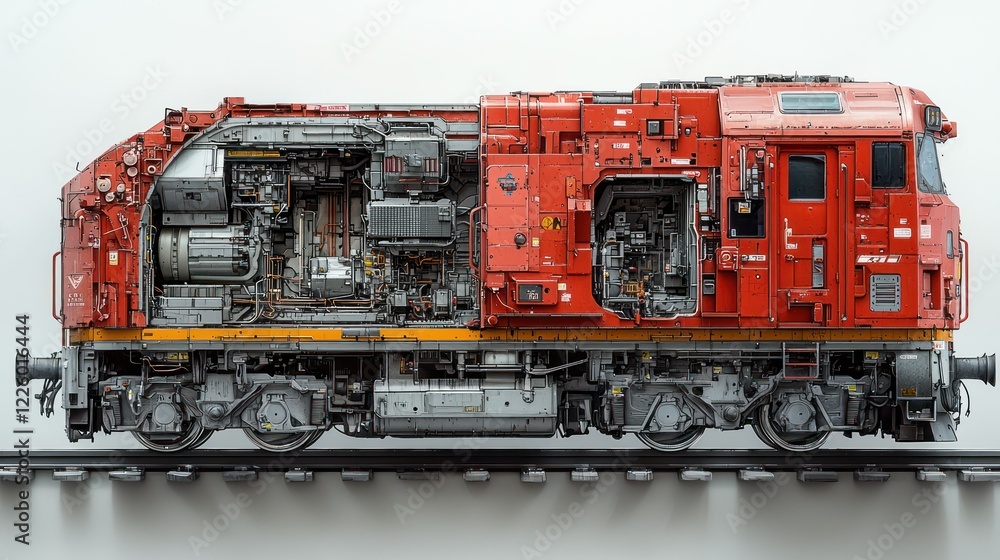 Exploded View of a Futuristic Locomotive: A Detailed 3D Render of a Red ...