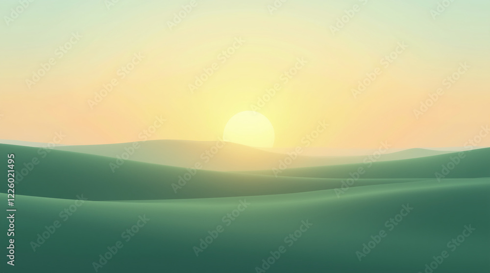 Soft rolling hills under a pastel sunset sky, with smooth gradients of ...