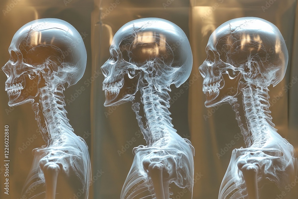 X-ray images showing detailed views of human skull and cervical spine ...