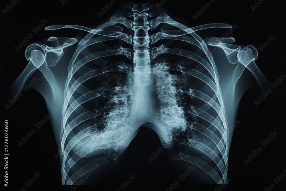 Chest X-ray showing lung structure and ribcage details for medical ...