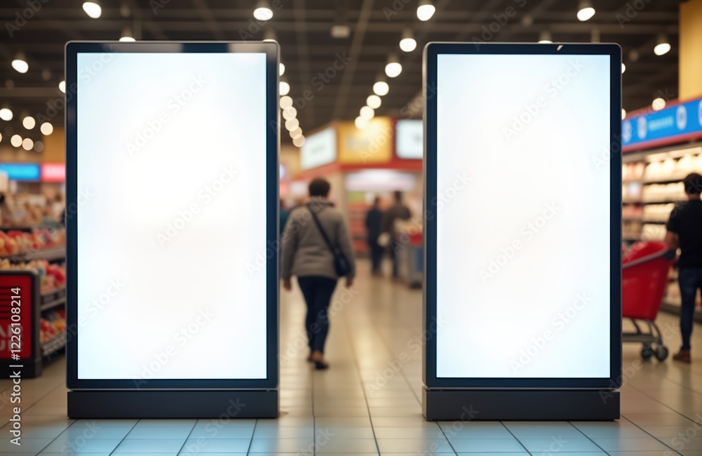 Interactive AI advertisement displays stand in retail hypermarket ...