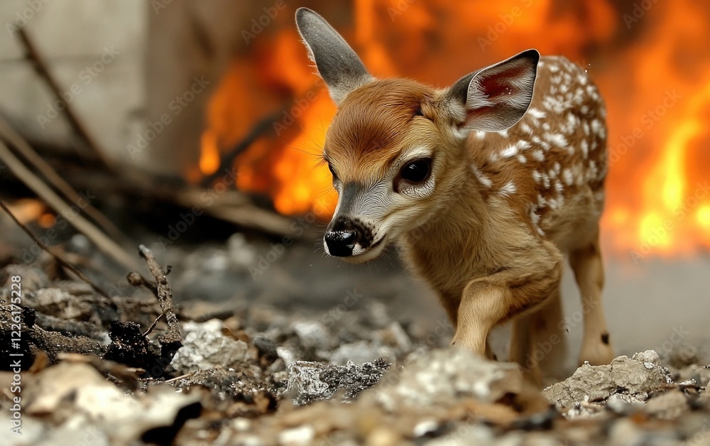 Scared creature in the woods during fire - animal survival, burning ...