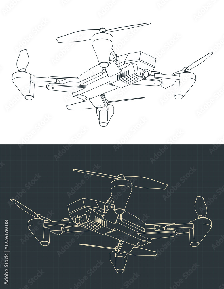 Folding drone blueprints illustrations Stock Vector | Adobe Stock