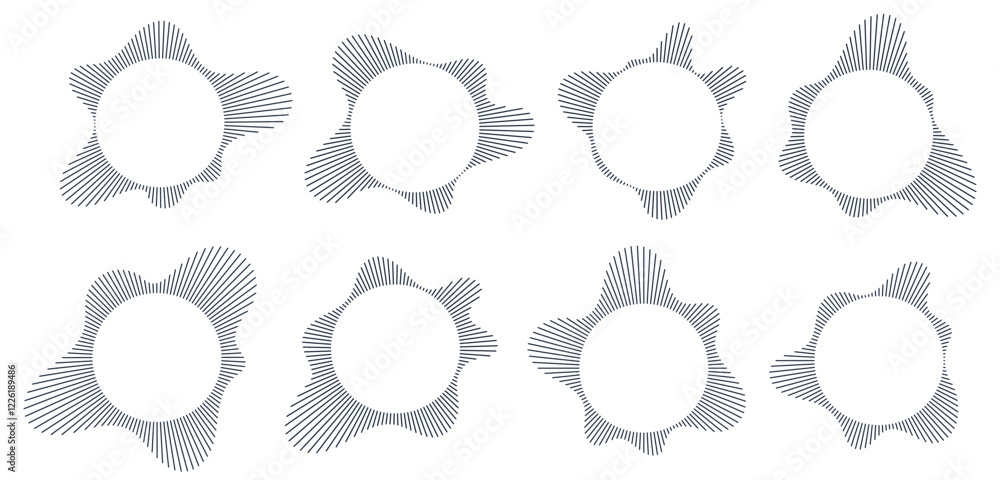 Sound wave, circular equalizer icons, round music soundwave shape ...