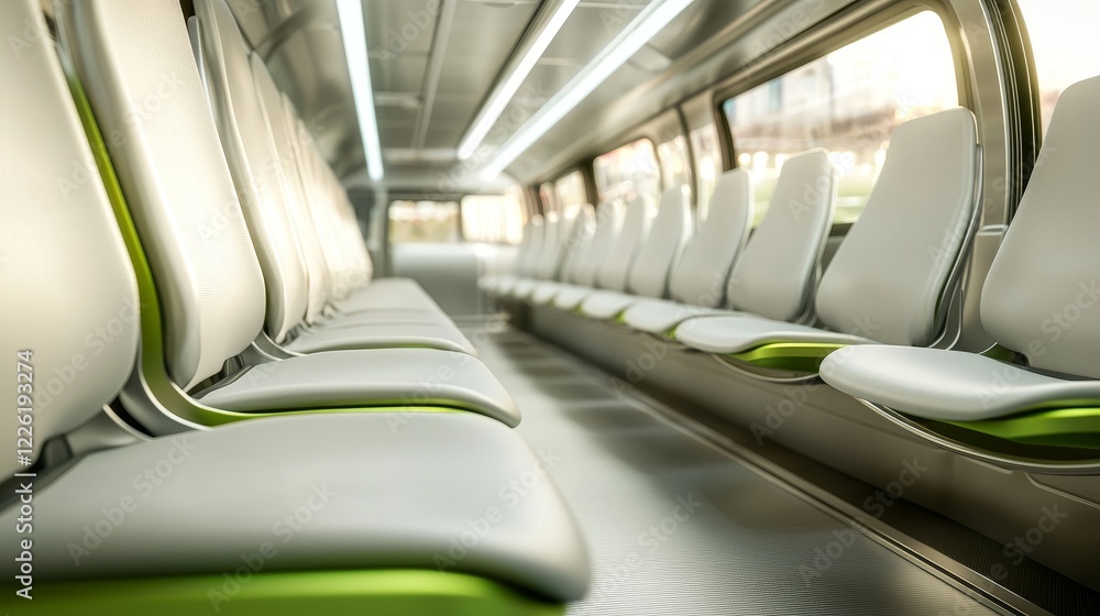 Illustration Stock Ultra-modern school bus interior featuring curved ...