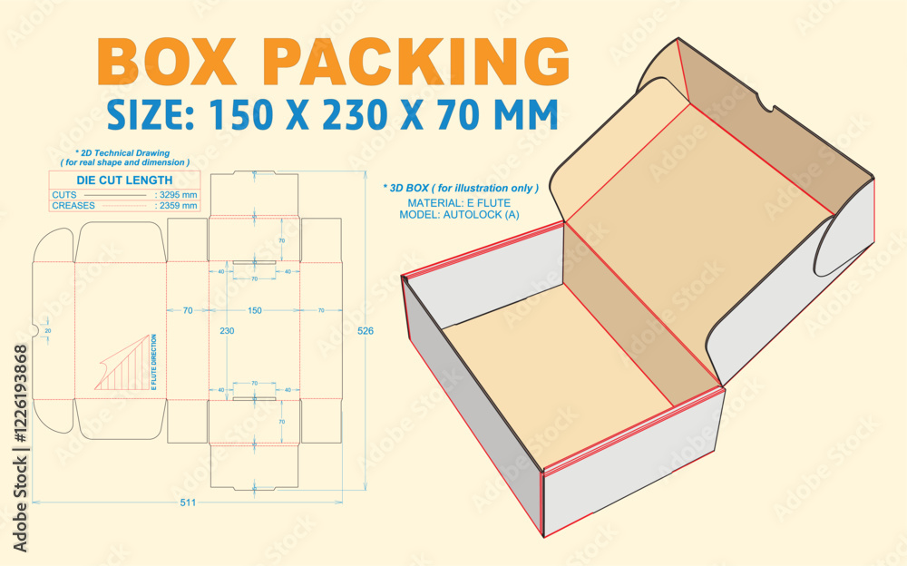 Box Packing 150 x 230 x 70 mm. Packaging Die Cut Template Design. 2d TD ...