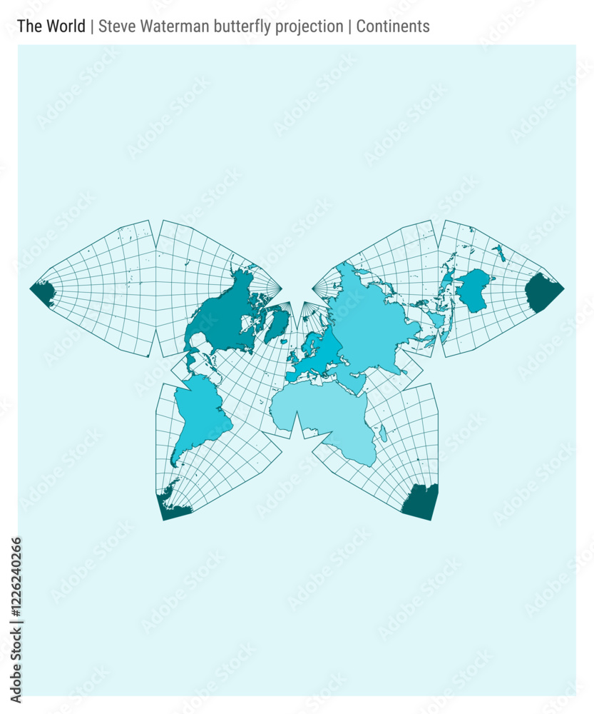World map in Steve Waterman butterfly projection. High detail vector ...