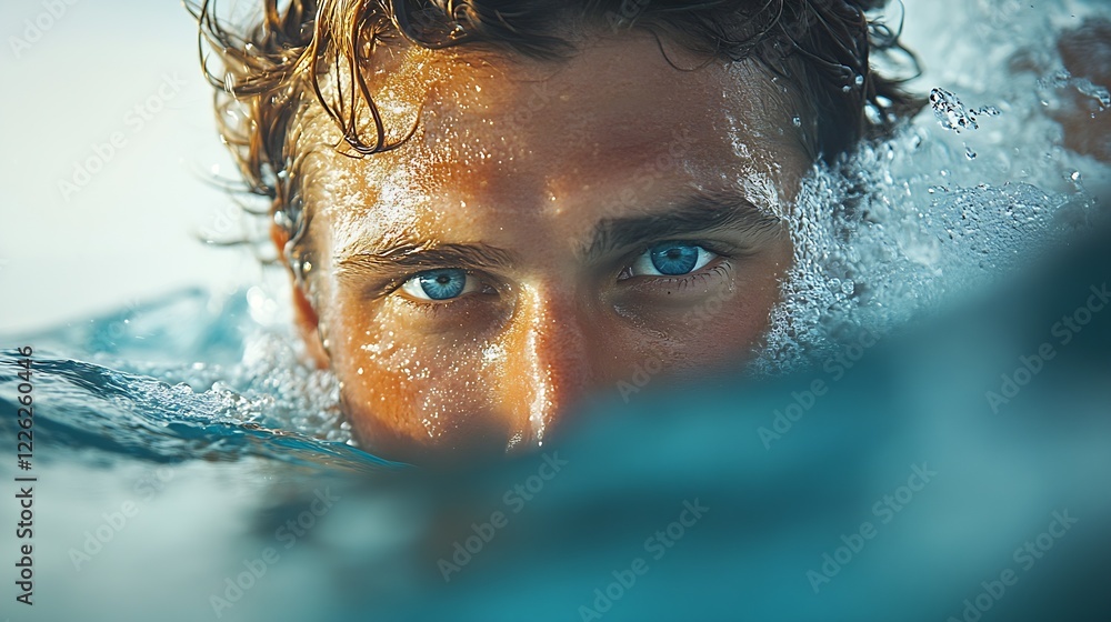 Focused swimmer moving through water with resilient strength and ...