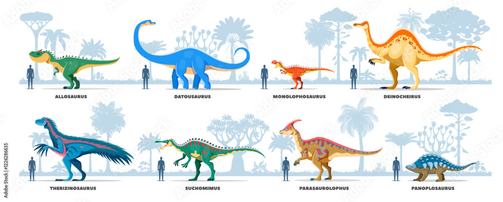Dinosaurs size to human comparison infographics. Paleontology ...