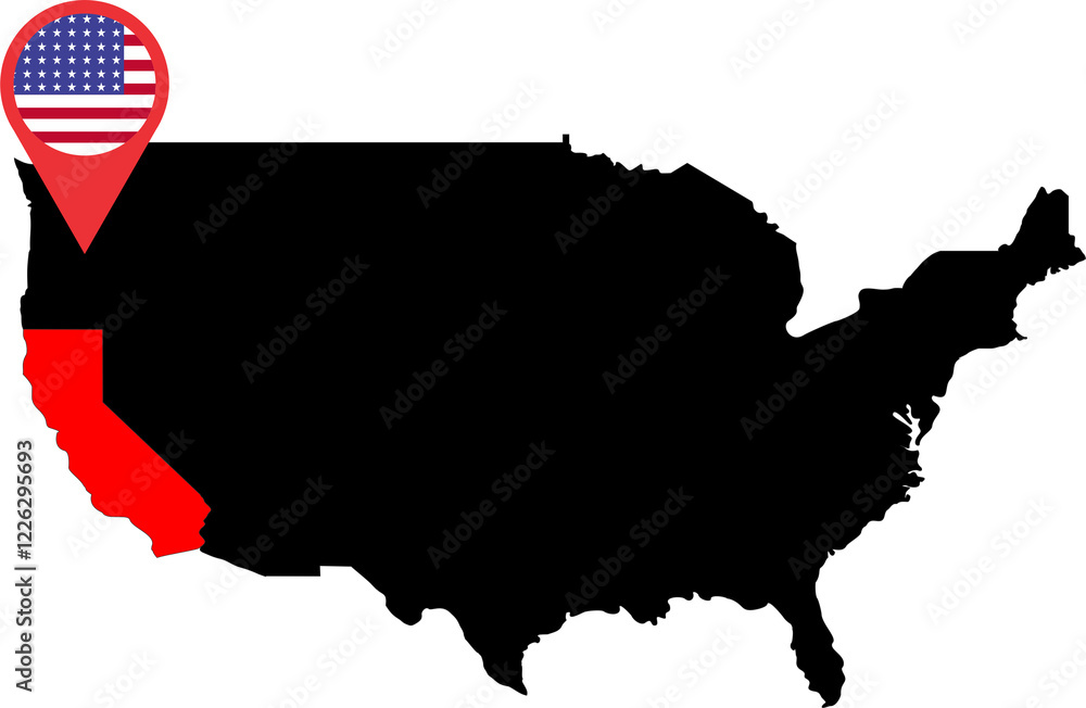 California pin map location of USA 3 Stock Illustration | Adobe Stock