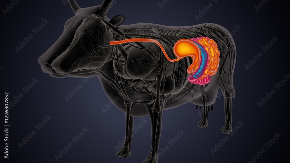 cow digestive system lungs and large intestine system anatomy. 3d ...