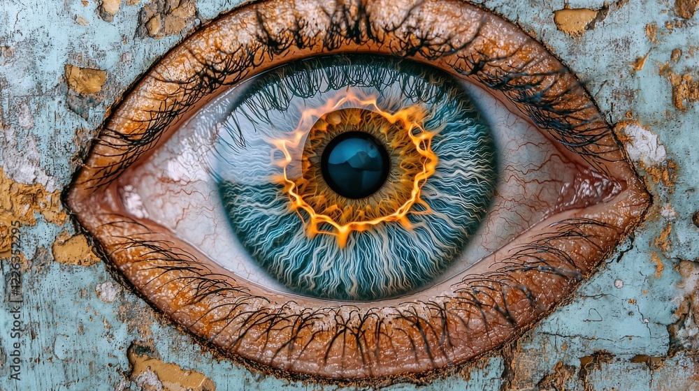 Luminous blue light explosion expanding into the shape of a human eye ...