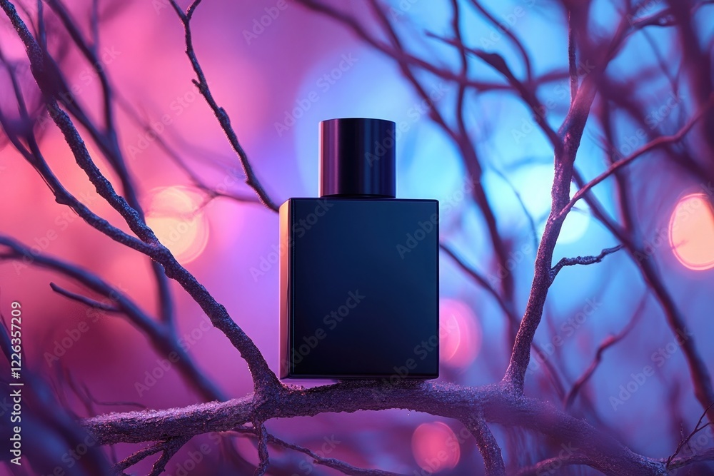 Minimalist product photography of an elegant black rectangular perfume ...