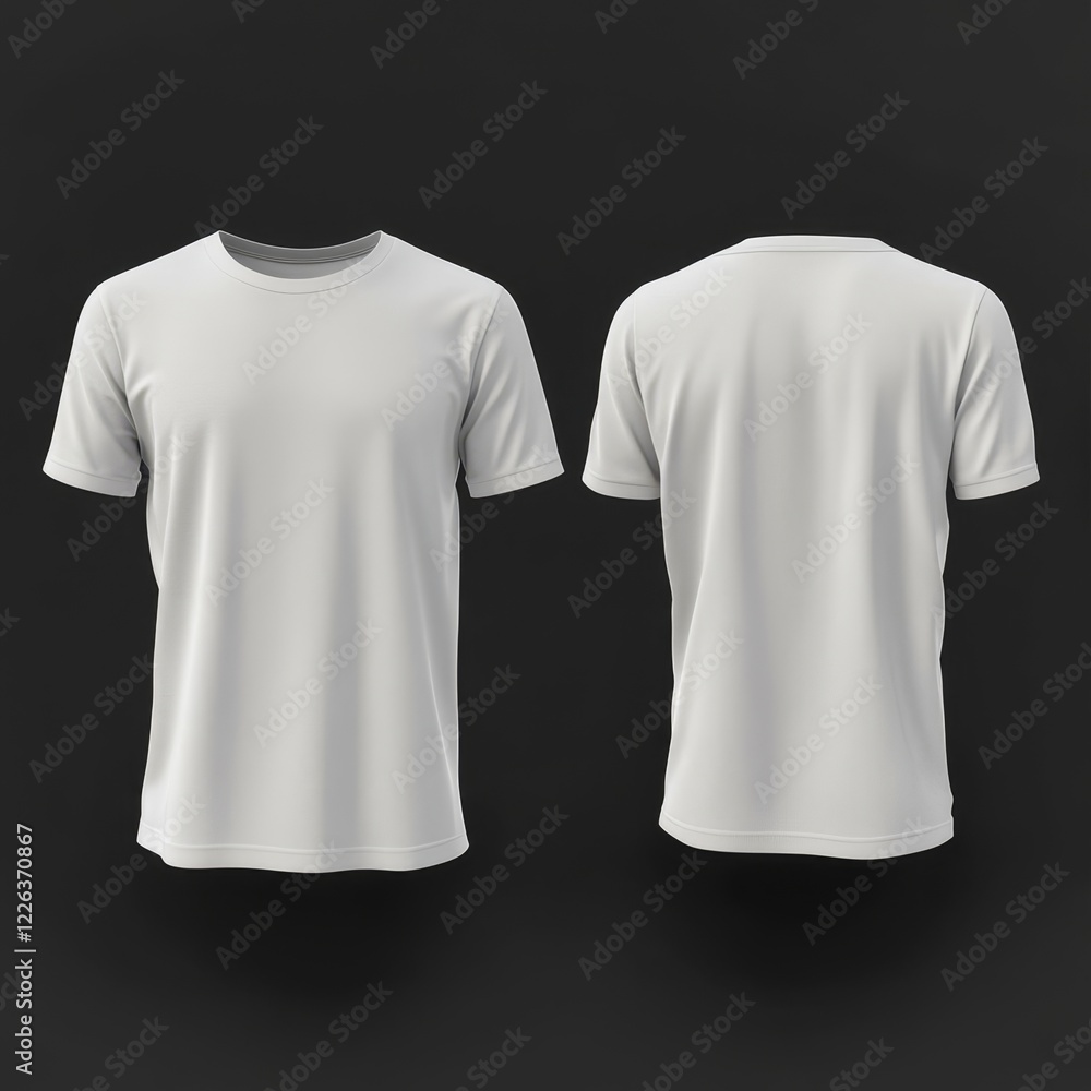 White t-shirt mockup, front and back view, isolated on black background ...