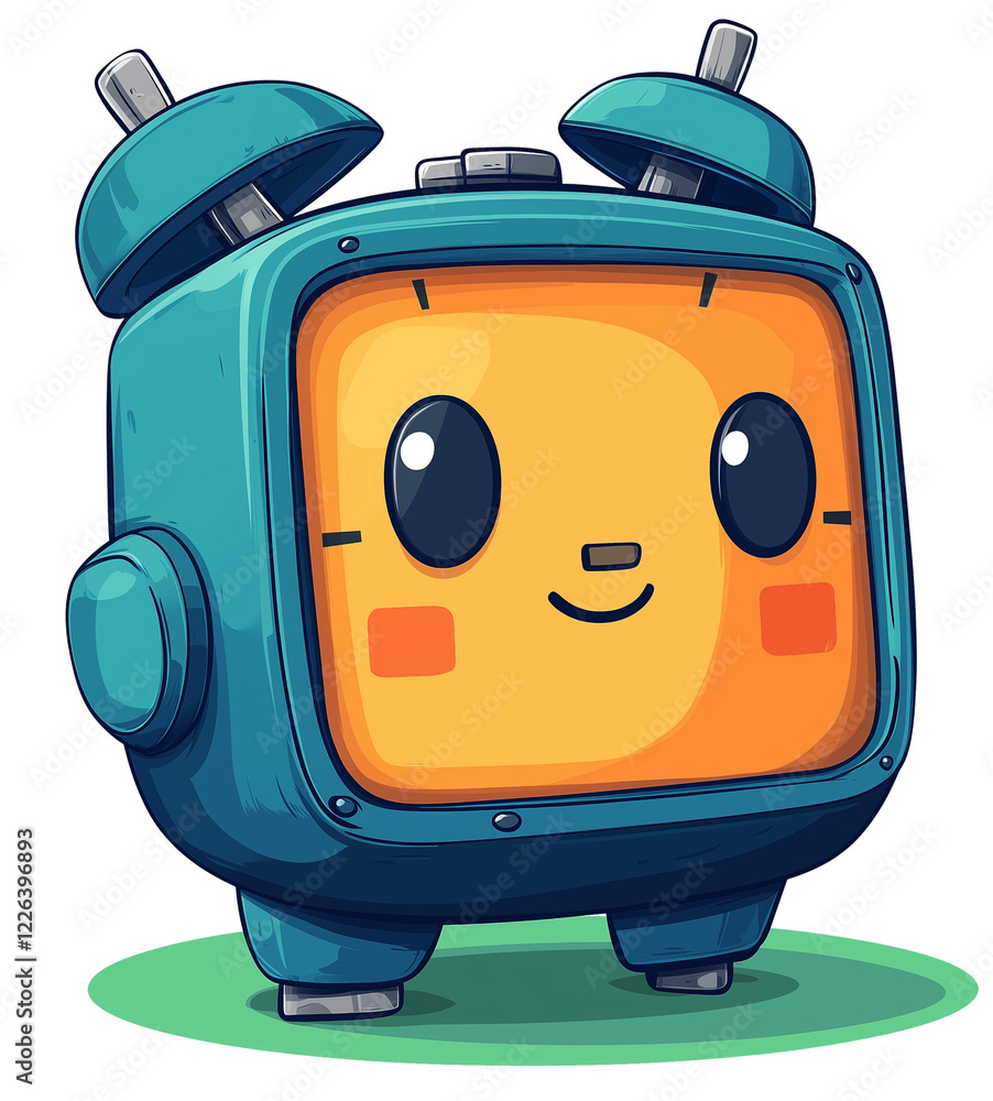 Ilustración de Stock Cute chibi alarm clock character with big eyes ...