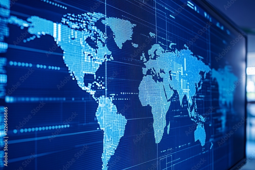 Digital World Map with Data Visualization in Blue Color Palette Stock ...