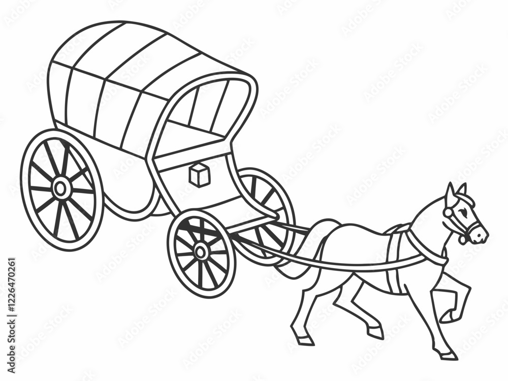 Stock-Vektorgrafik „horse-drawn carriage, Line drawing, ancient chariot ...