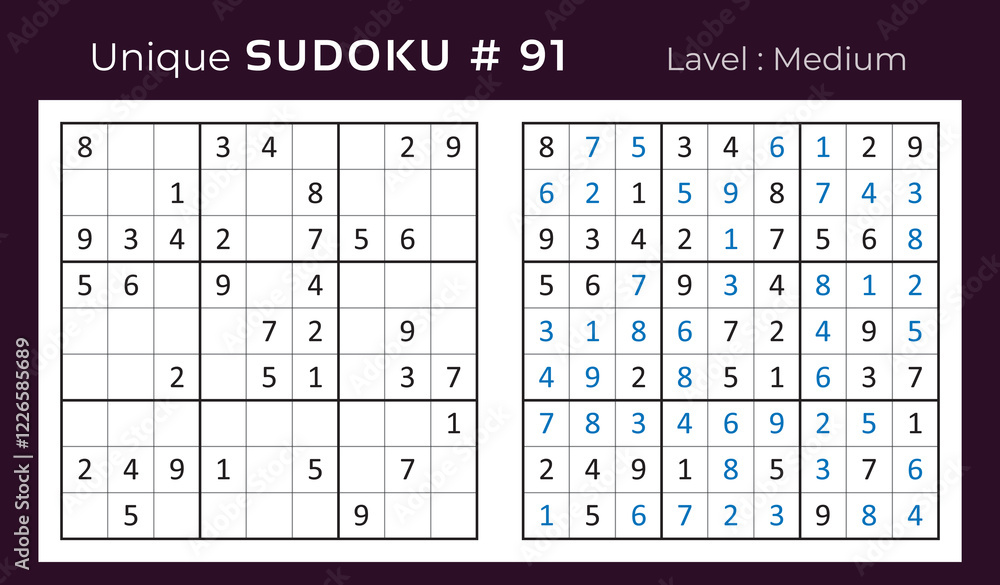 Vector sudoku puzzle with answer. Sudoku, number puzzle game with numbers for kids and adults ...