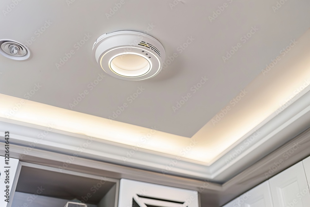 Modern ceiling mounted smoke detector in home interior design for ...