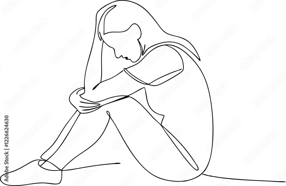 Sad Woman With Depression Sitting Alone On The Floor Suffering From ...