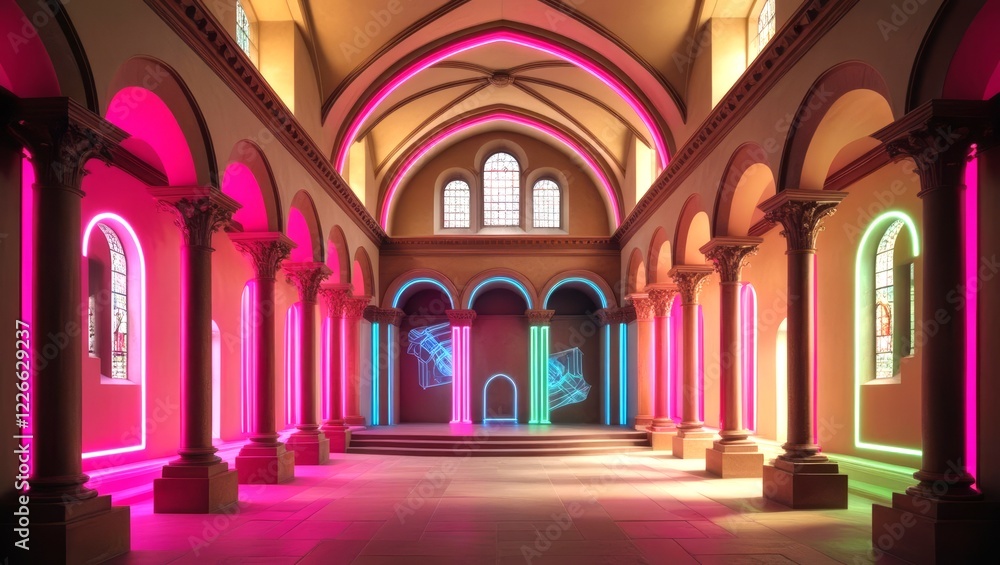 Neon Glow in a Gothic Church. A Modern Interpretation of Architectural ...
