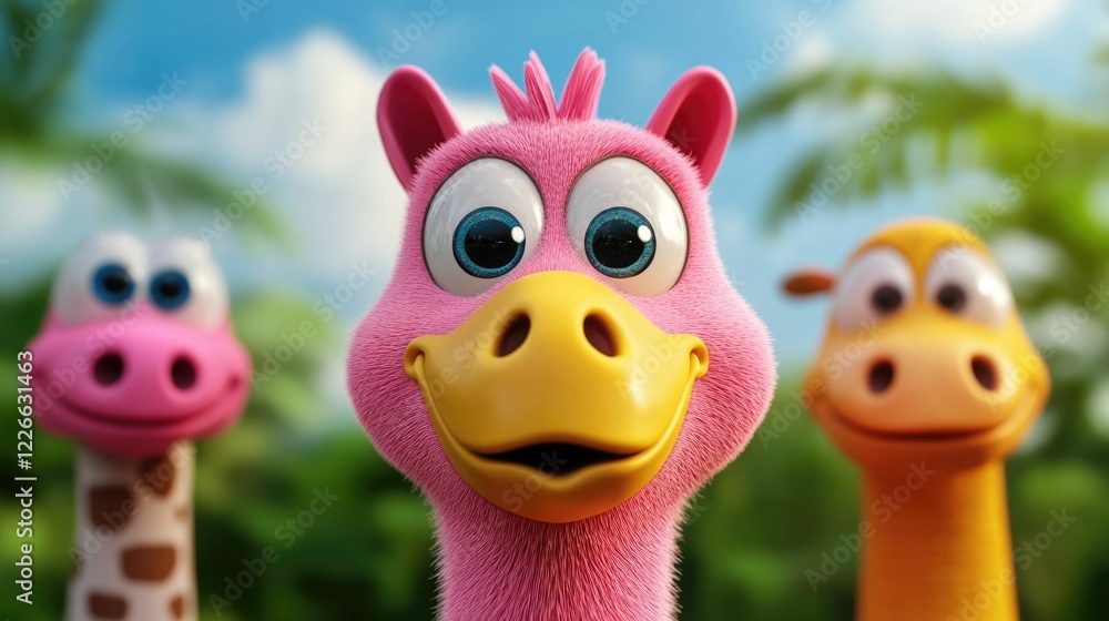 Vibrant 3D animation of cartoon animals learning shapes and numbers a ...