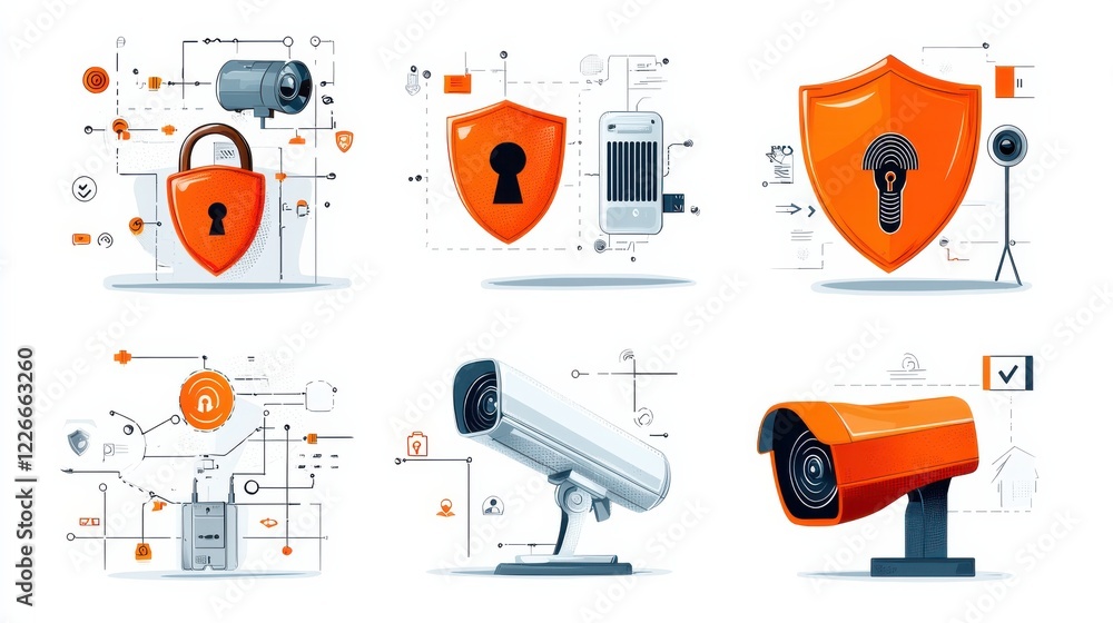 Enhancing security measures six iconic shield lock designs digital workspace graphic ...