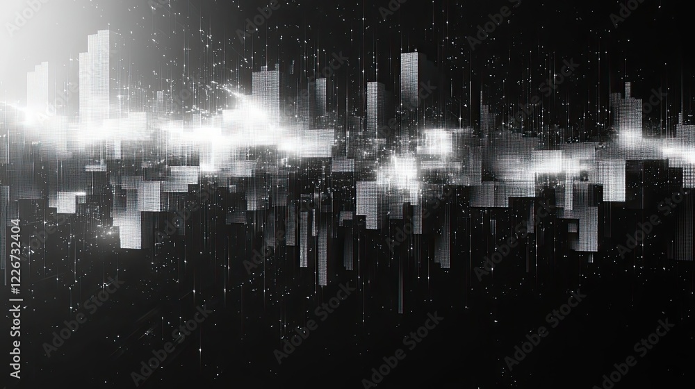 Abstract pixel retro 8-bit noise static square black and white retro ...