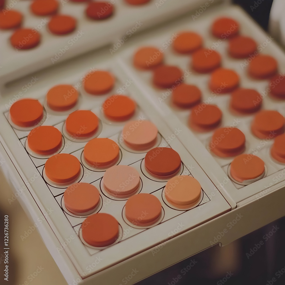 Orange color palette samples displayed in studio, close-up view, for ...