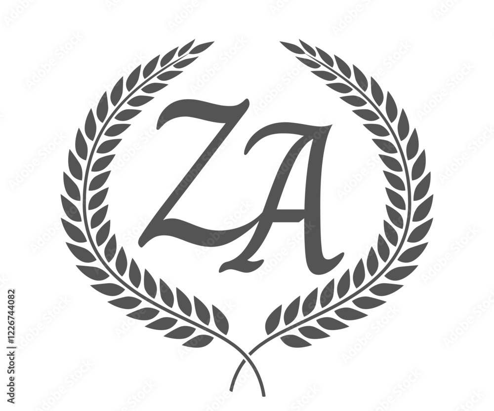 Initial letter Z and A, ZA monogram logo design with laurel wreath ...