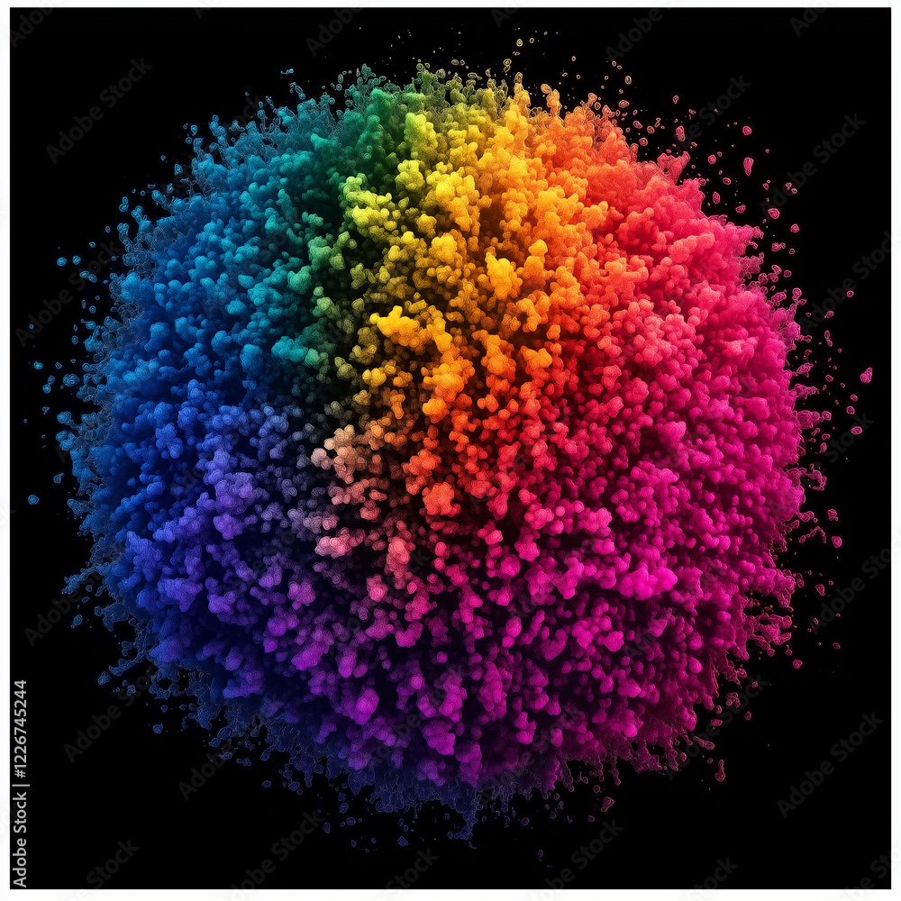 Rainbow blasts of multi colored liquids and powder explosion, fill the ...