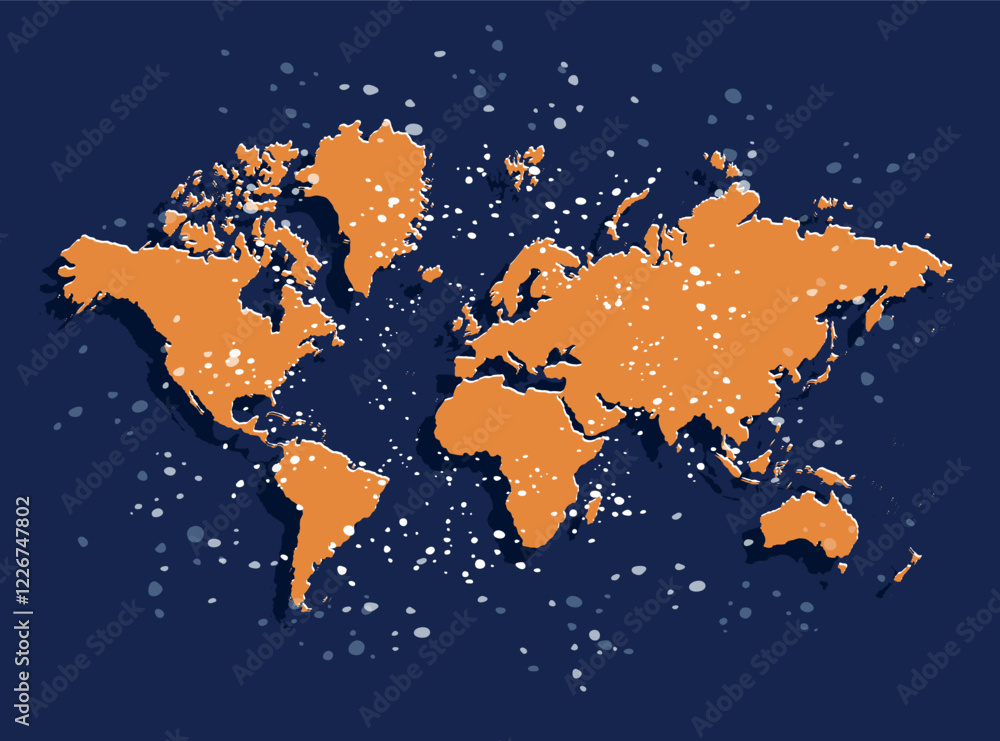 World map paper. Political map of the world on a blue background ...
