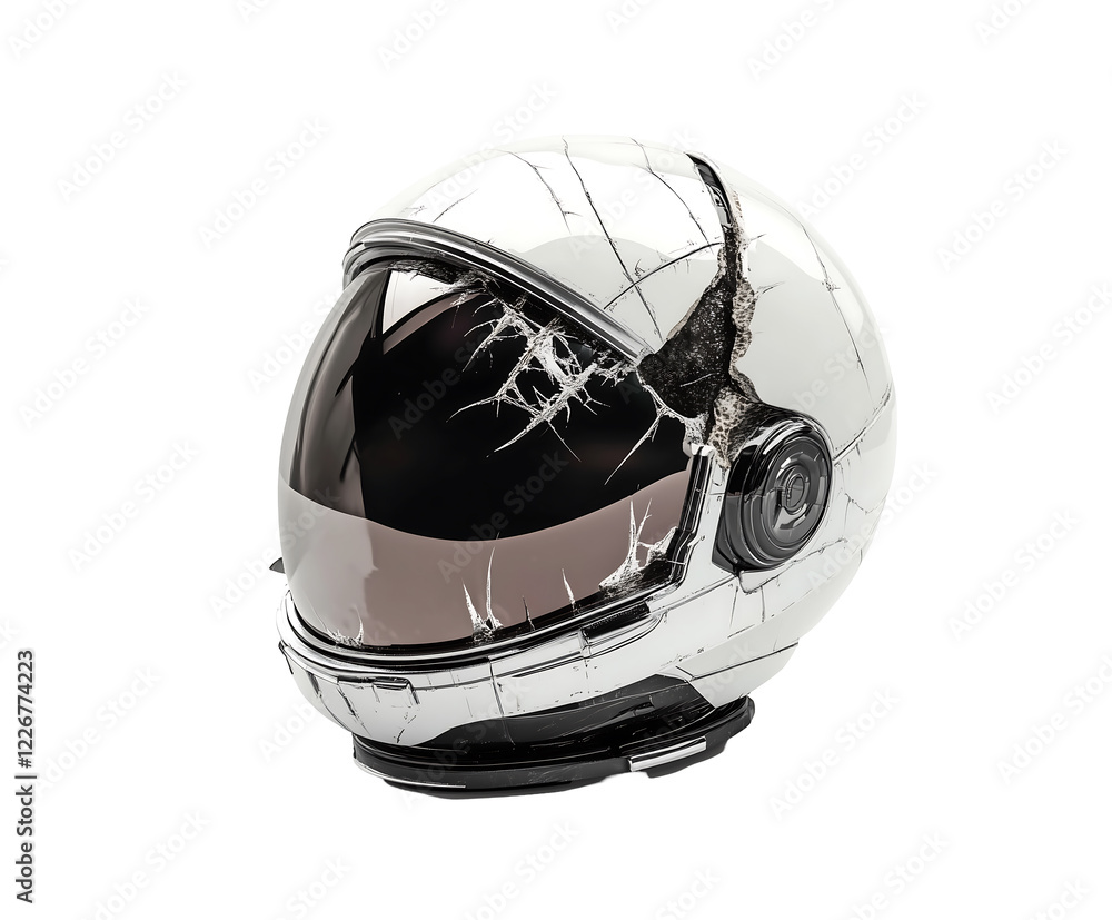 Damaged astronaut helmet with cracks, showcasing a futuristic design ...