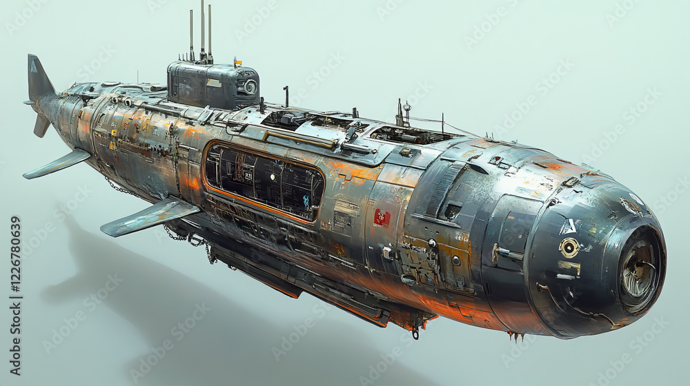 Ilustración de Stock Underwater submarine mechanics scheme composed of ...