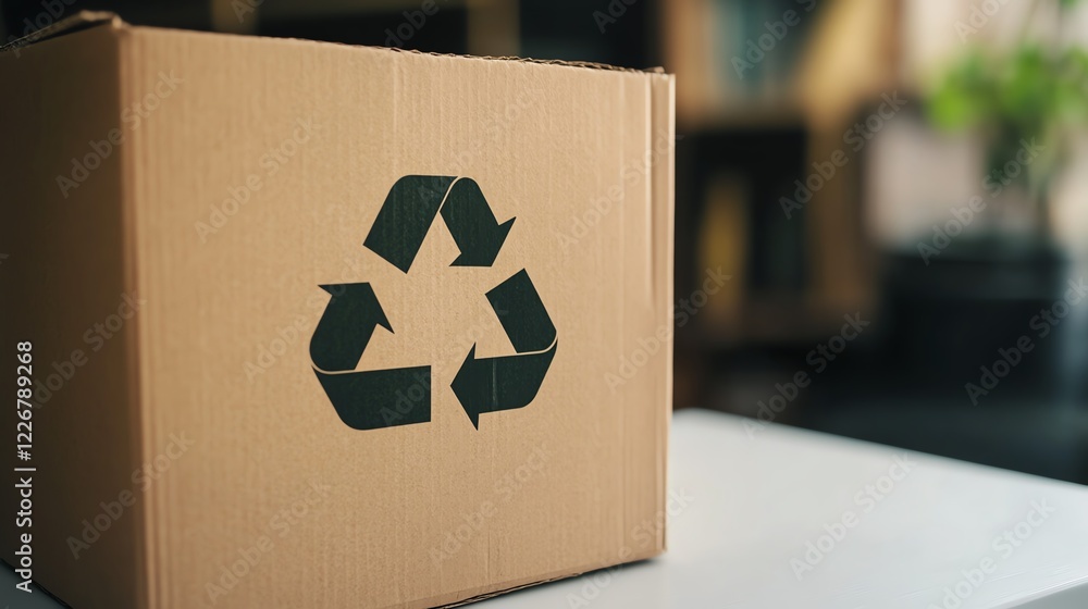 Eco-friendly cardboard box with recycling symbol on the surface. Stock Photo | Adobe Stock