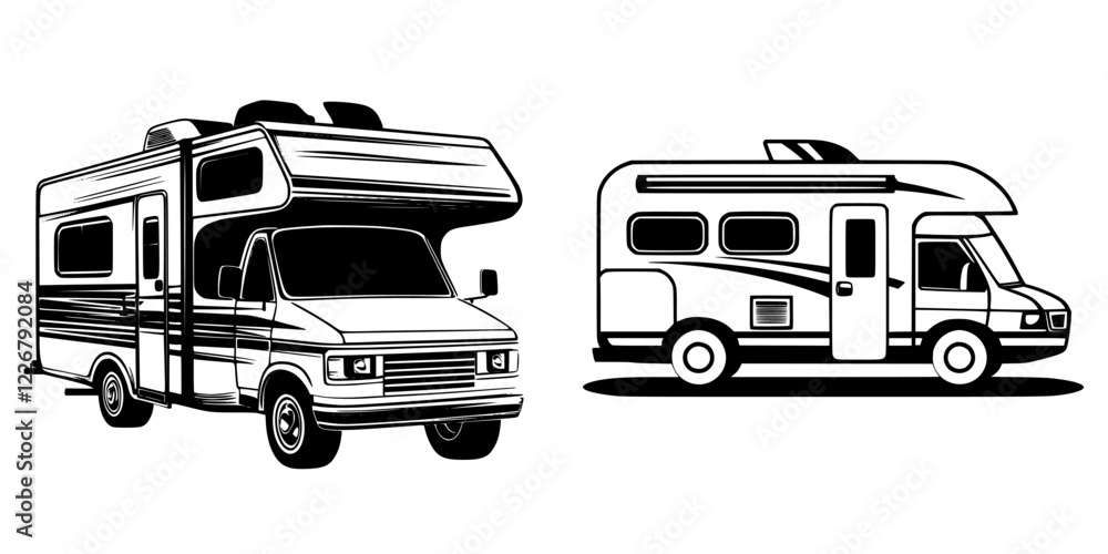 Different styles of recreational vehicles parked side by side ...