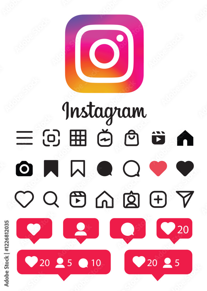 Instagram icons collection set. social media icon like, comment, share ...