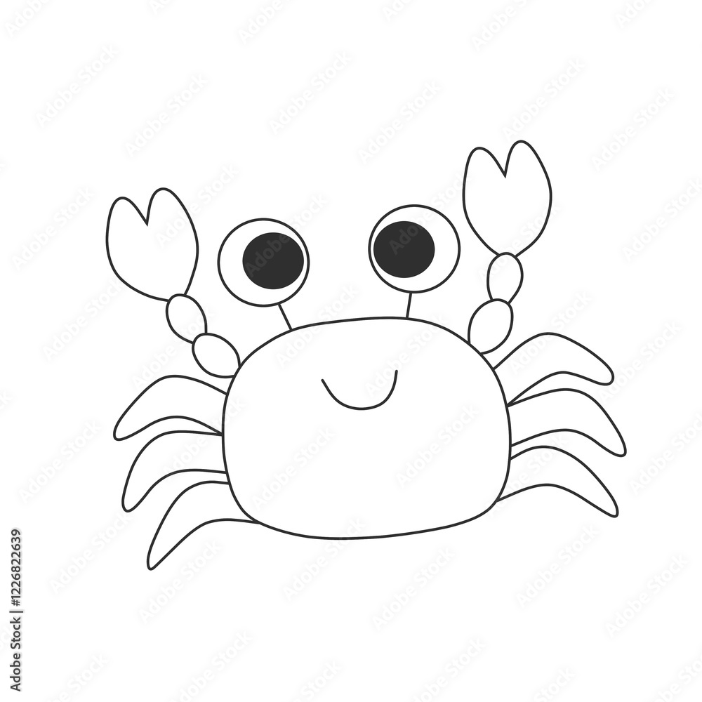 Cute crab coloring page for kids. Smiling crab doodle. Children's ...