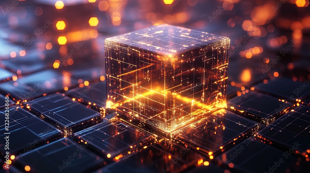 Blockchain ledger with transparent layers, numbers and codes flowing ...