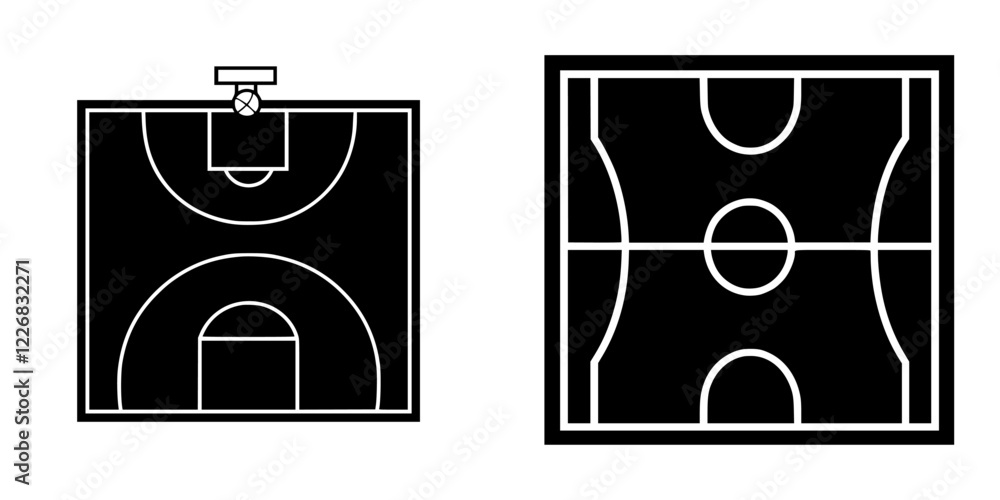 Diagram showing layout of basketball court and floor plan for indoor ...