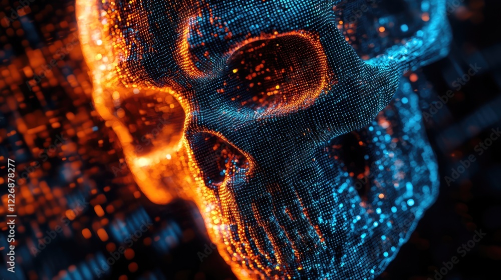 Pixel Skull Portrait: Glowing Digital Death Head Art - A Futuristic ...