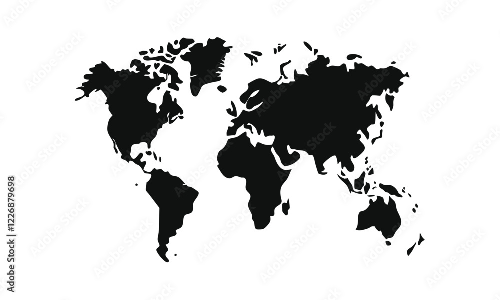 World Map Silhouette - Black Vector Illustration of Global Continents ...