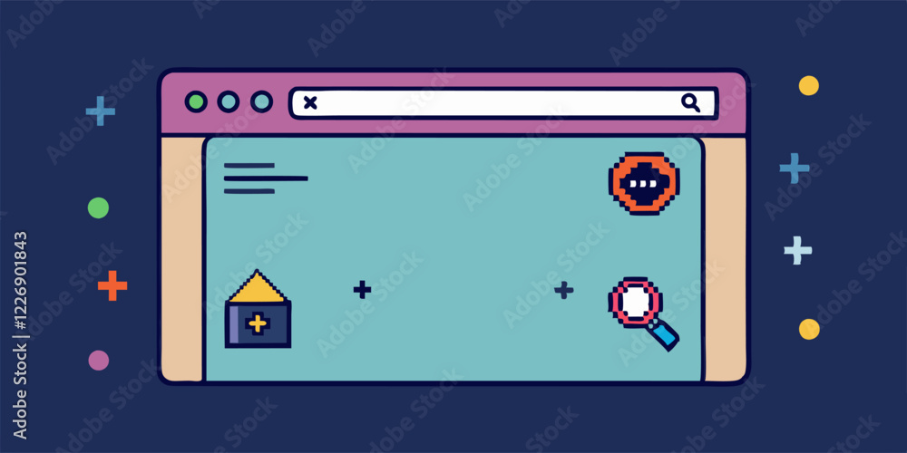 Nostalgic 90s browser interface with pixel art toolbar for retro design ...