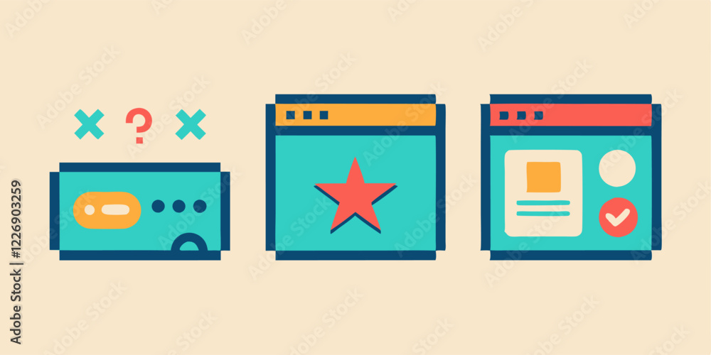 Interactive pop up windows with icons and symbols for user interface ...