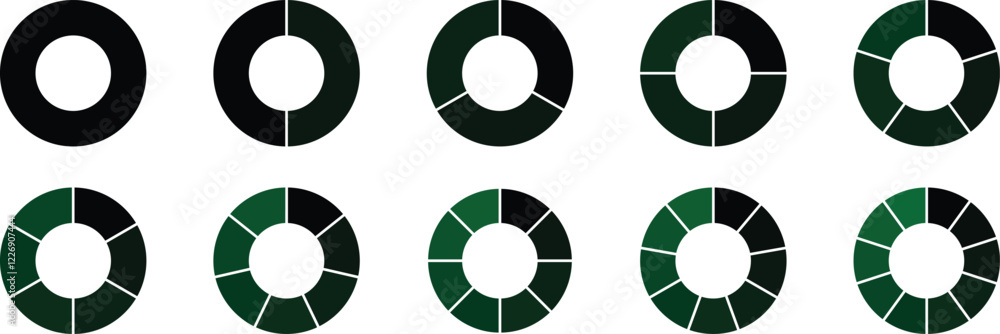 Set of infographic circle chart, pies segmented with equal parts ...
